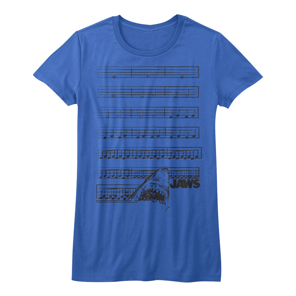 Jaws Juniors Shirt Dun Nun Music Sheet Theme Song Royal Tee | eBay