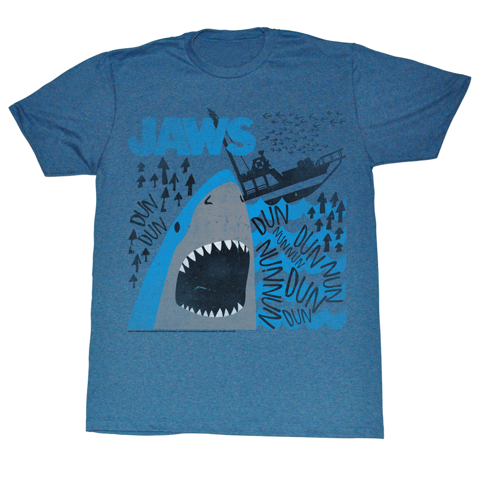 Jaws T-Shirt Dun Dun Cartoon Boat Blue Heather Tee | eBay