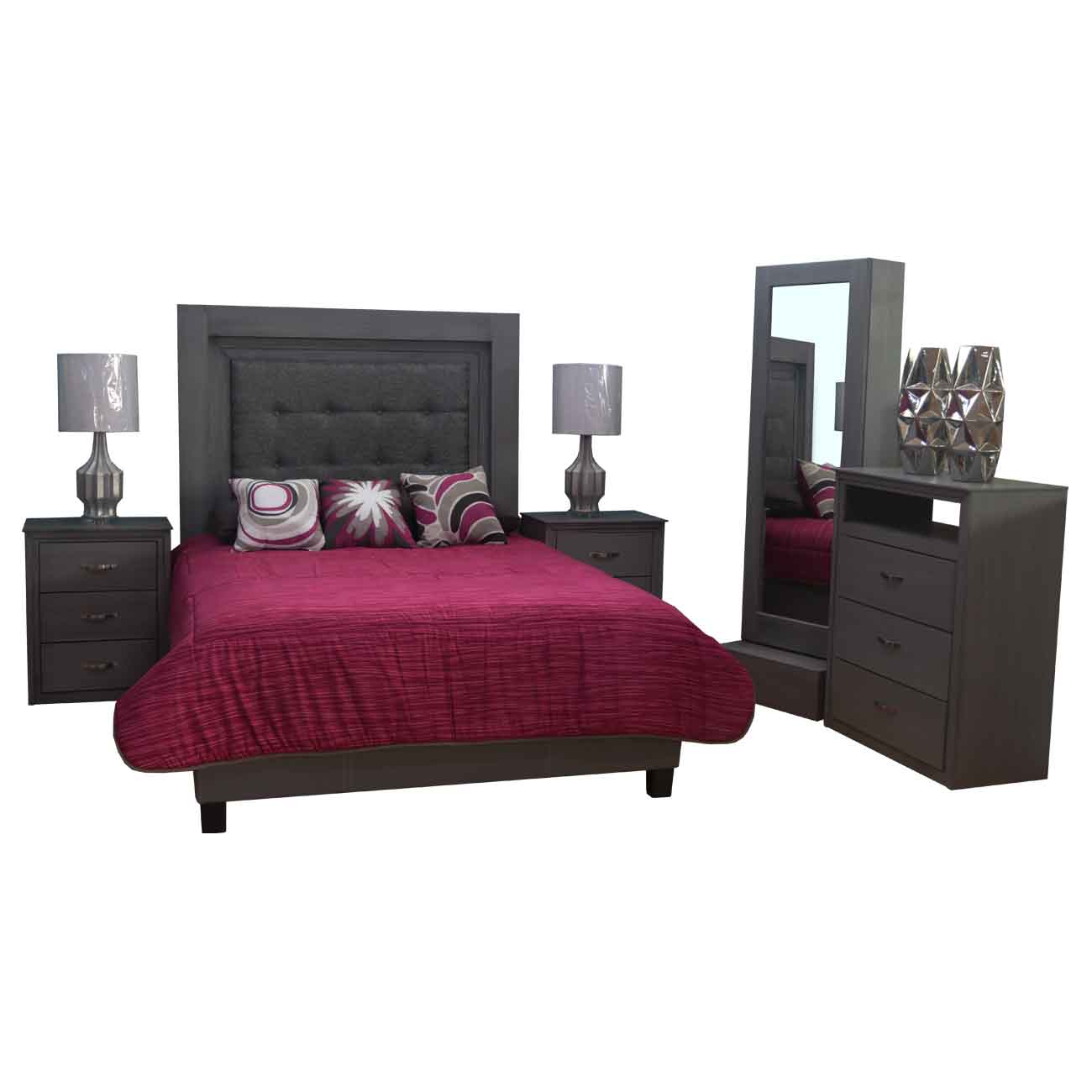 Muebleria Villarreal - Recamara matrimonial color gris consta de 5 piezas