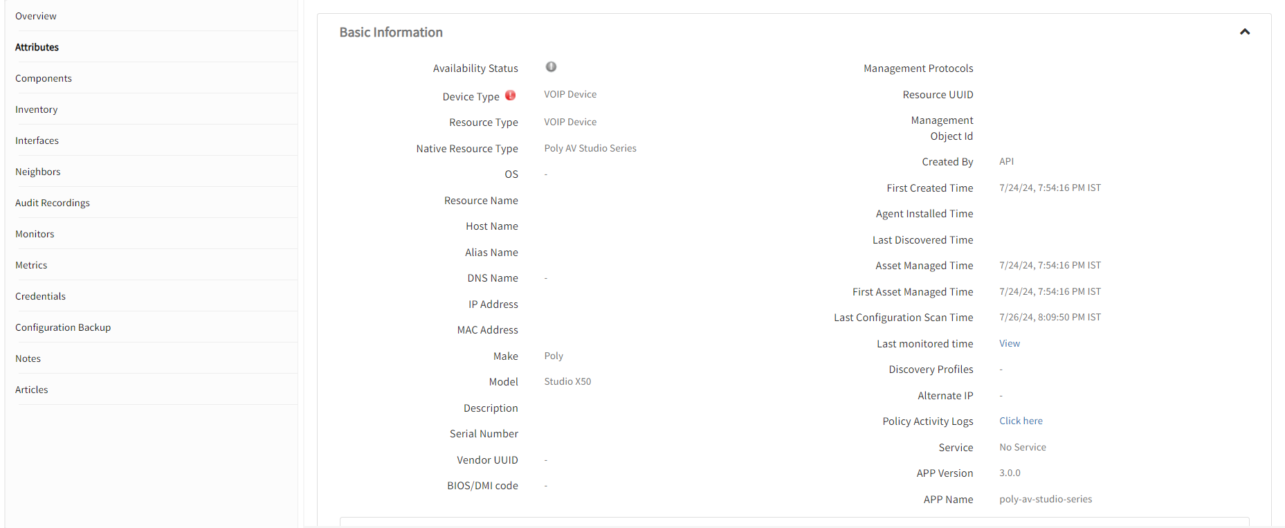 Working with Poly AV Studio Series Device | OpsRamp Documentation