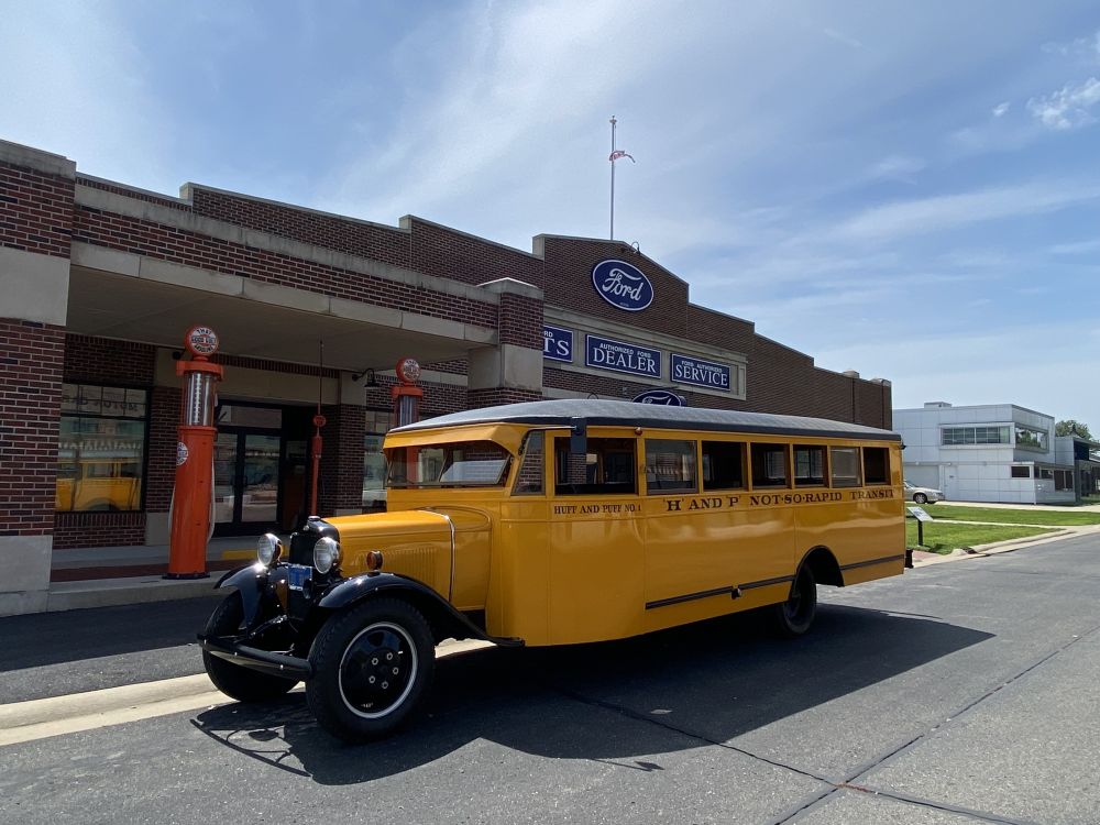Ride in a 1930 Ford Model AA School Bus at Back… | Gilmore Car Museum