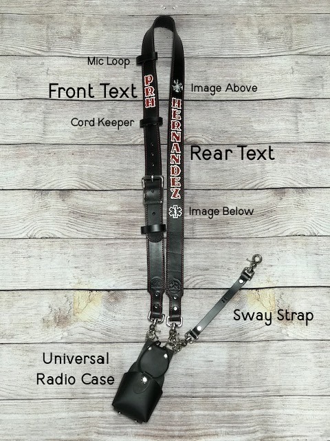 Black Custom Leather Firefighter Radio Strap with Holster