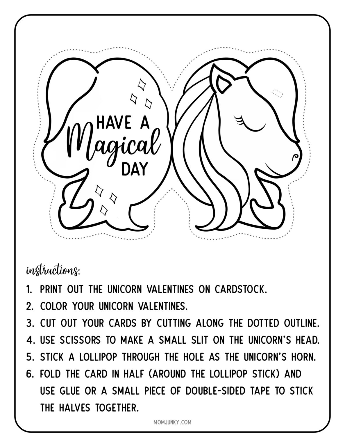 Cute Unicorn Craft for Valentine's Day: Coloring Activity Mom Junky