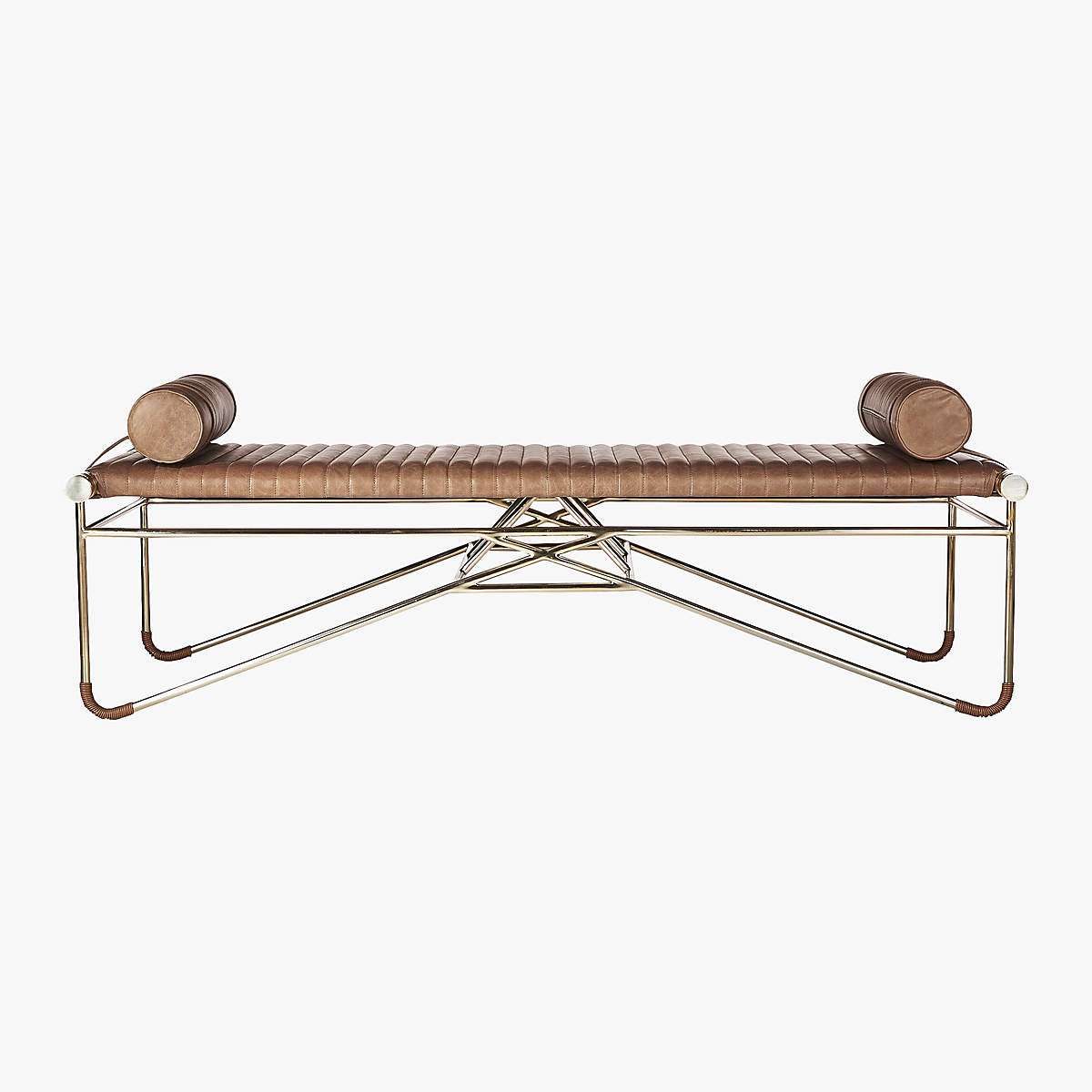 La Strizza Saddle Leather Bench with Bolster Pillows