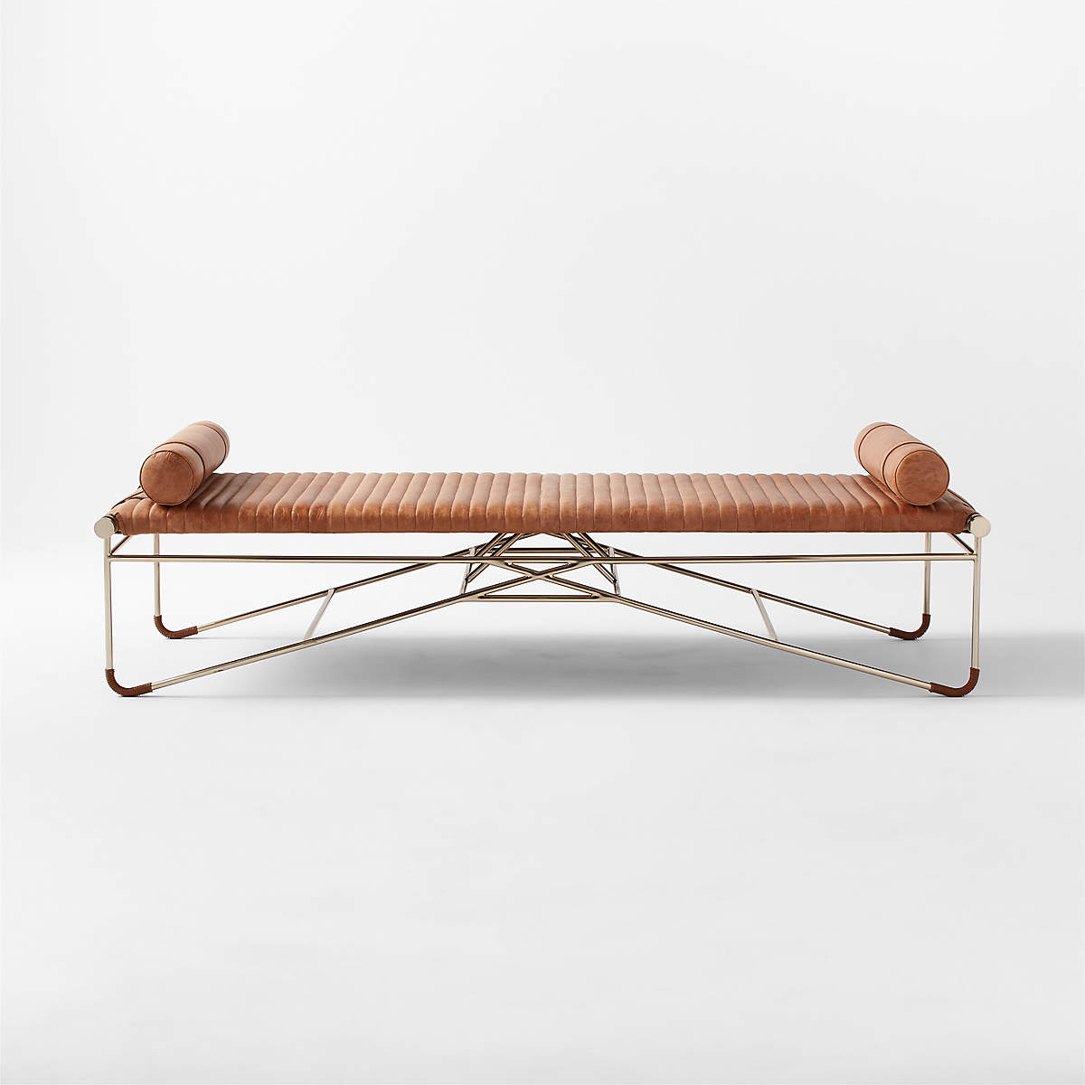 La strizza saddle leather bench with bolster pillows store