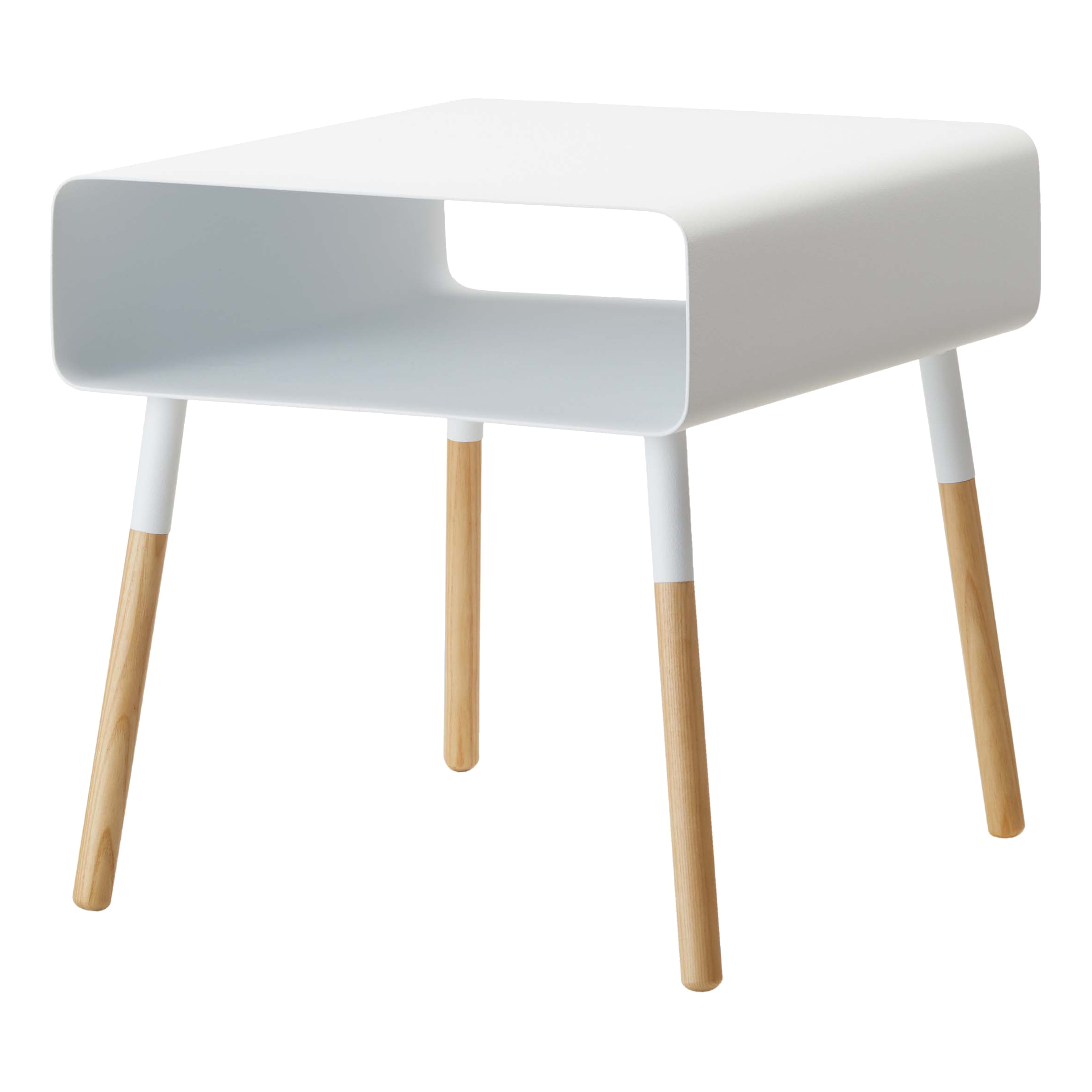 Yamazaki Home Plain Side Table with Storage Shelf White Seeded