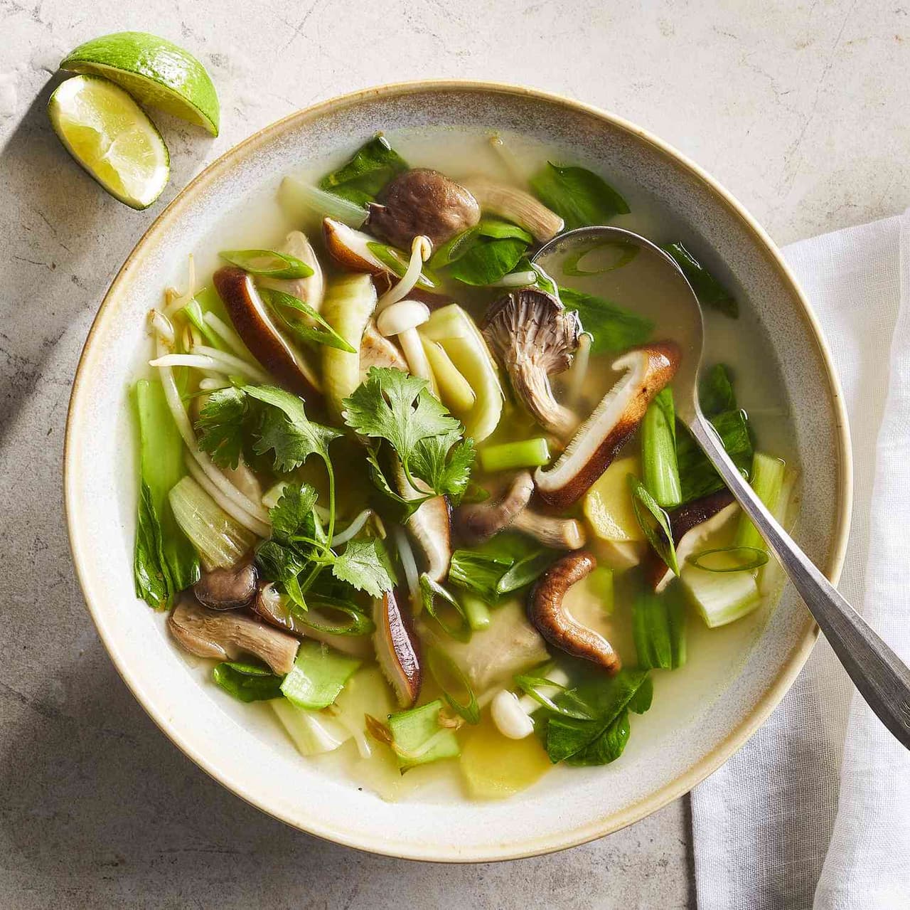 Chicken Bok Choy Soup with Ginger Mushrooms