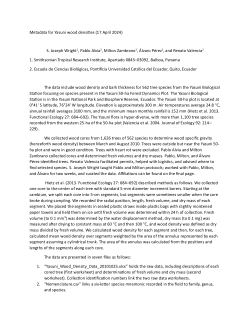 Wood density and bark thickness for 562 tree species from the Yasuni 50 ...
