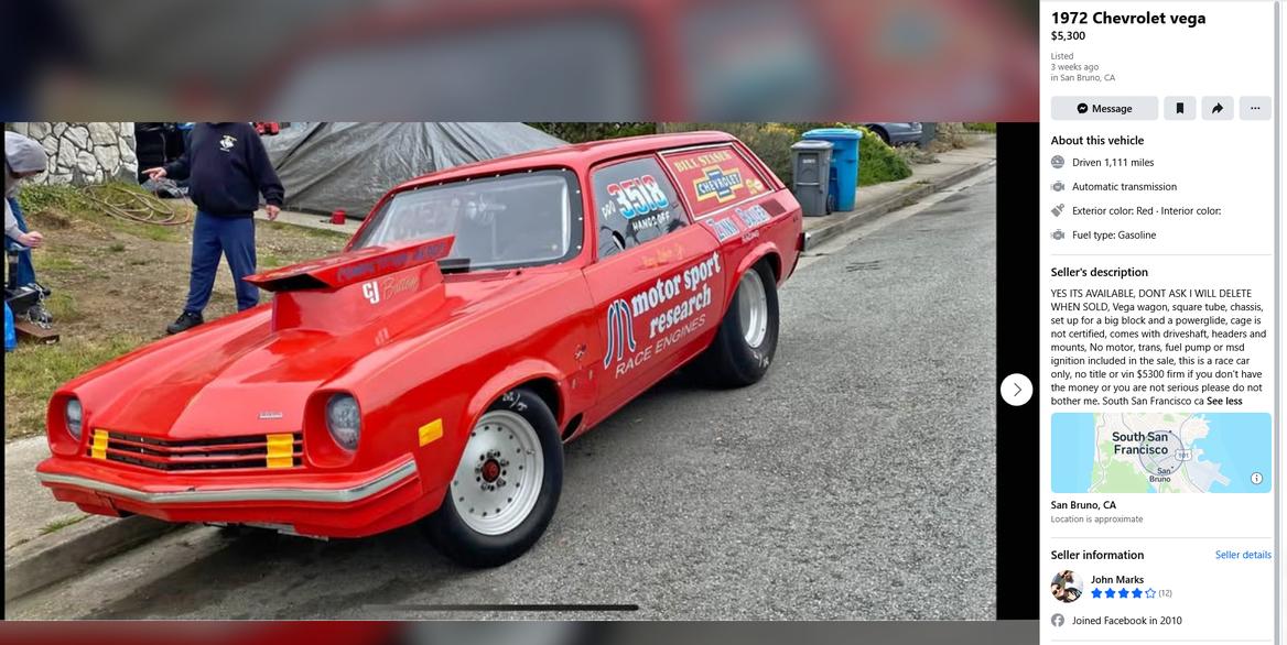 '72 Chevy Vega Avant Drag Car - Roller - 5.5 Steves - NorCal - NMNA ...