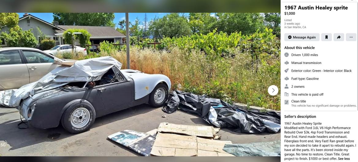 '67 Austin Healey Sprite w/3.6l Duratec swap - A single Steve - NorCal ...