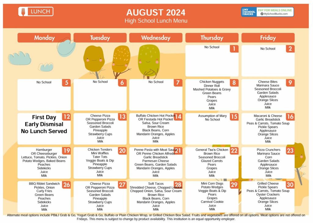2024-2025-August-High-School-Lunch-Menu | St. Henry District High School