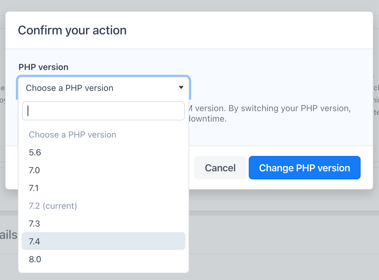 Changing PHP versions | Amezmo Documentation
